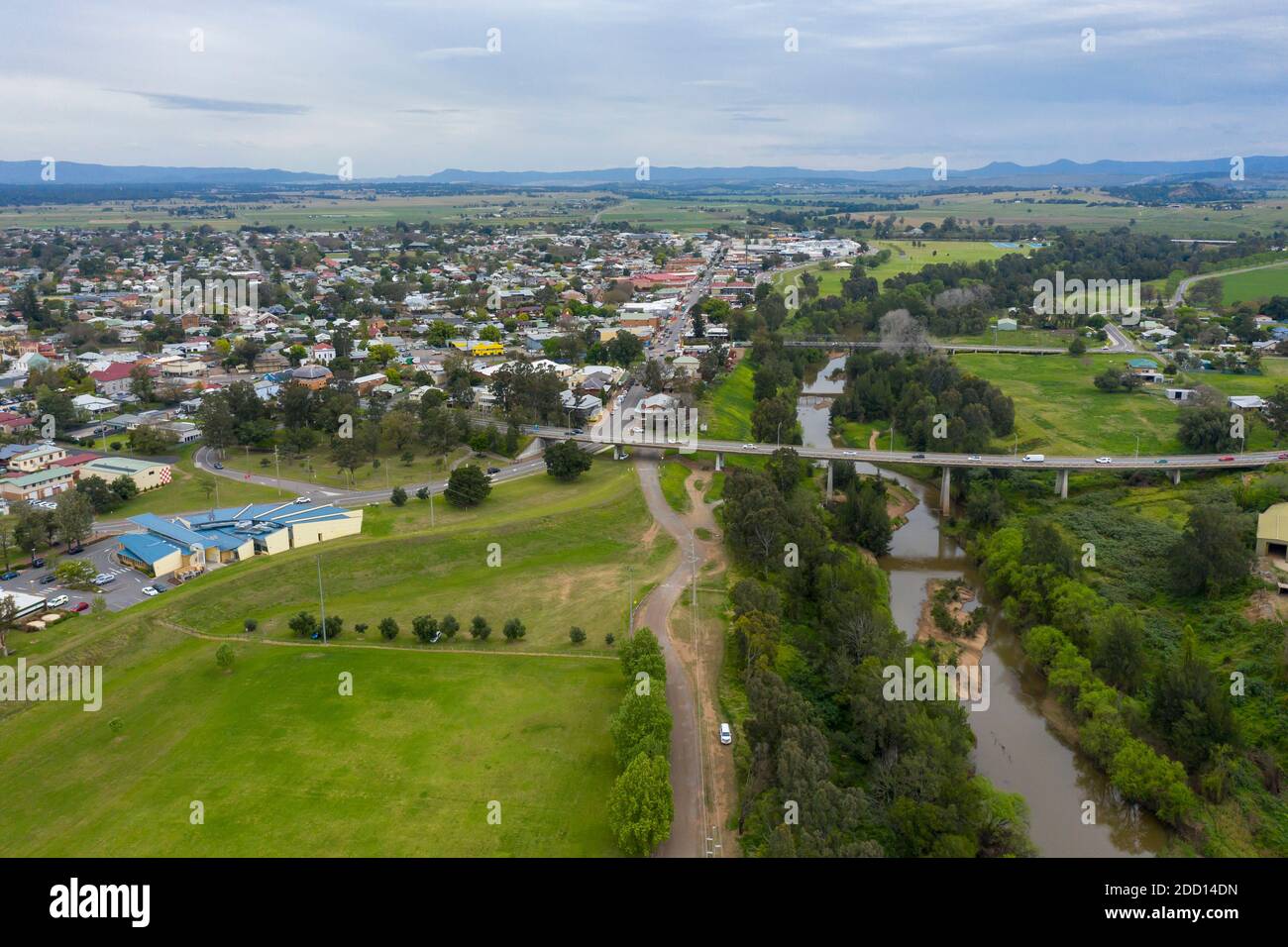 Aerial view of the township of Singleton in the Hunter Valley in ...
