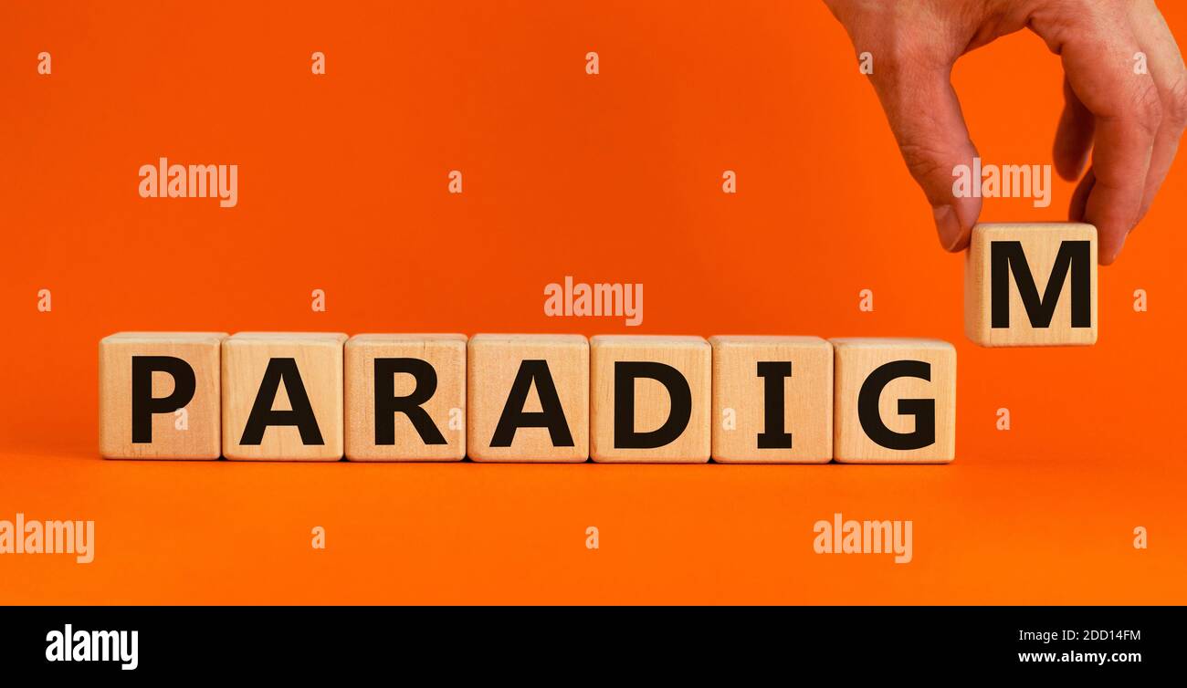 Paradigm word. Concept word 'paradigm' on wooden cubes on a beautiful ...
