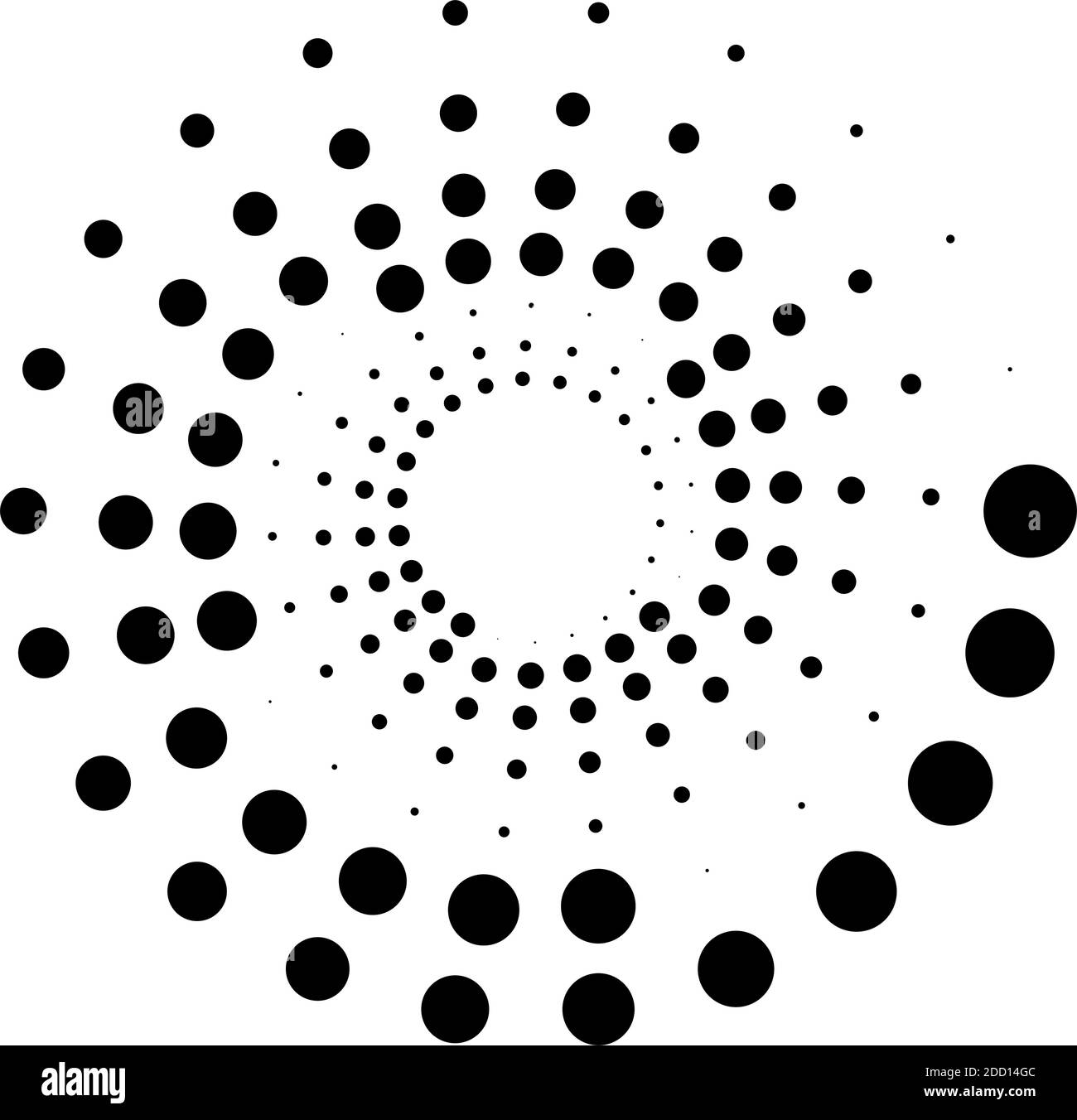 Dots, dotted circular spiral. Swirl, twirl of circles. Stippling ...