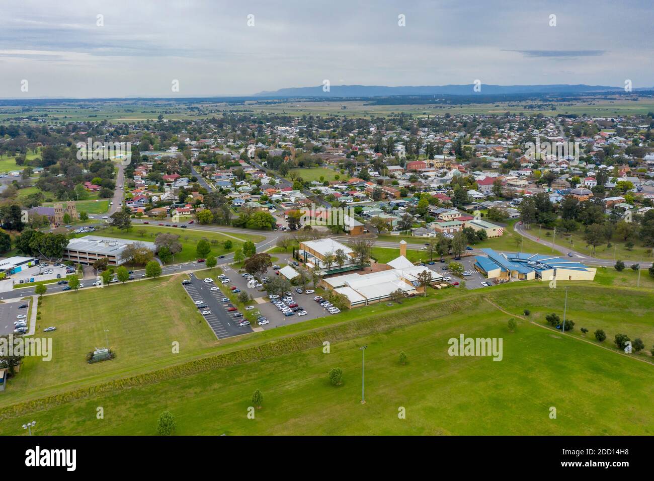 Aerial view of the township of Singleton in the Hunter Valley in ...