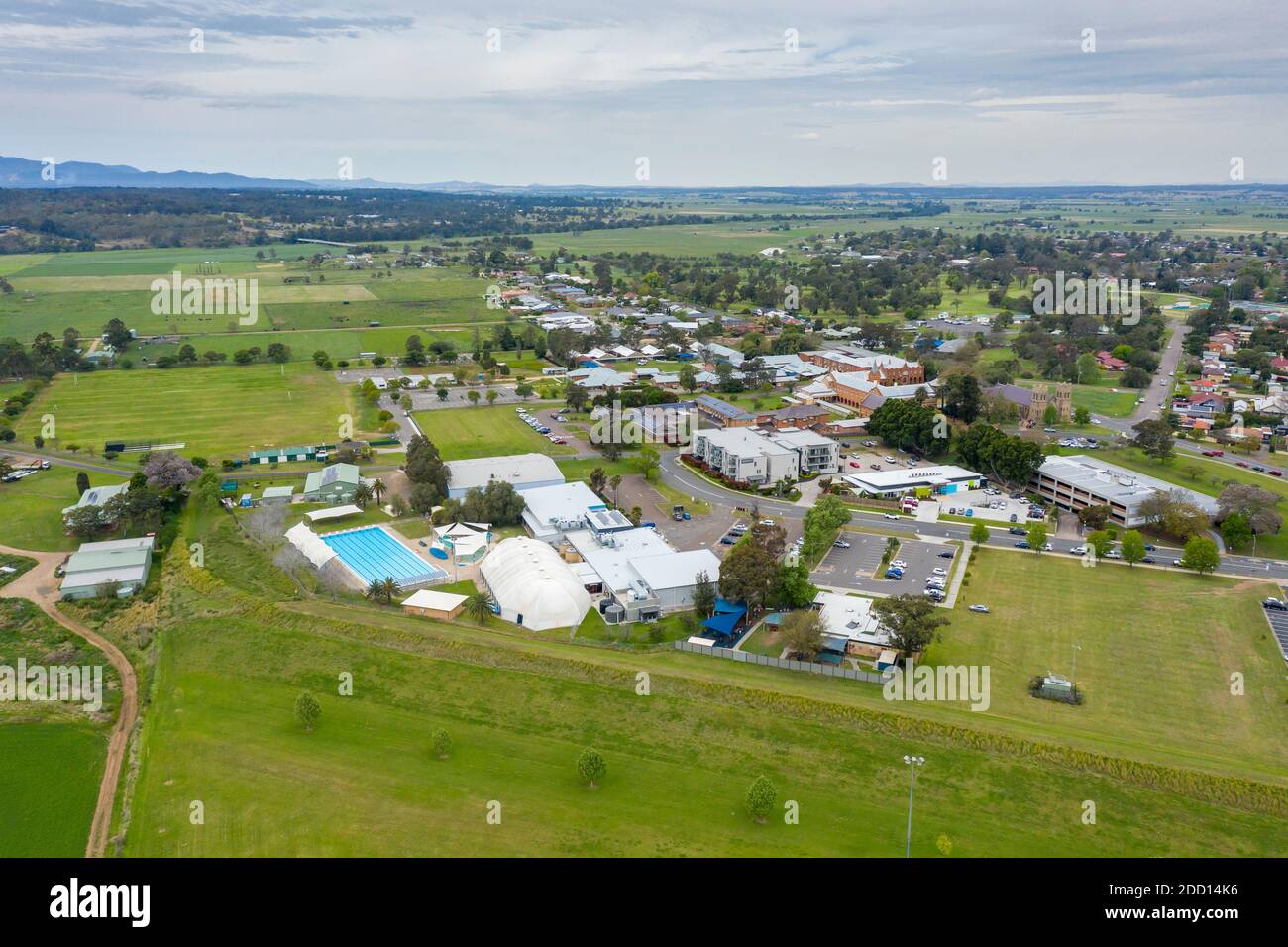 Aerial view of the township of Singleton in the Hunter Valley in ...