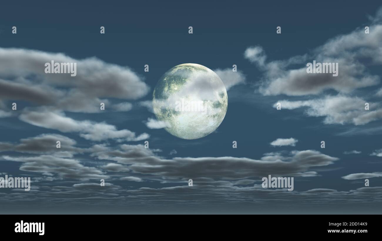 full moon at night night sky, illustration 3d render Stock Photo - Alamy