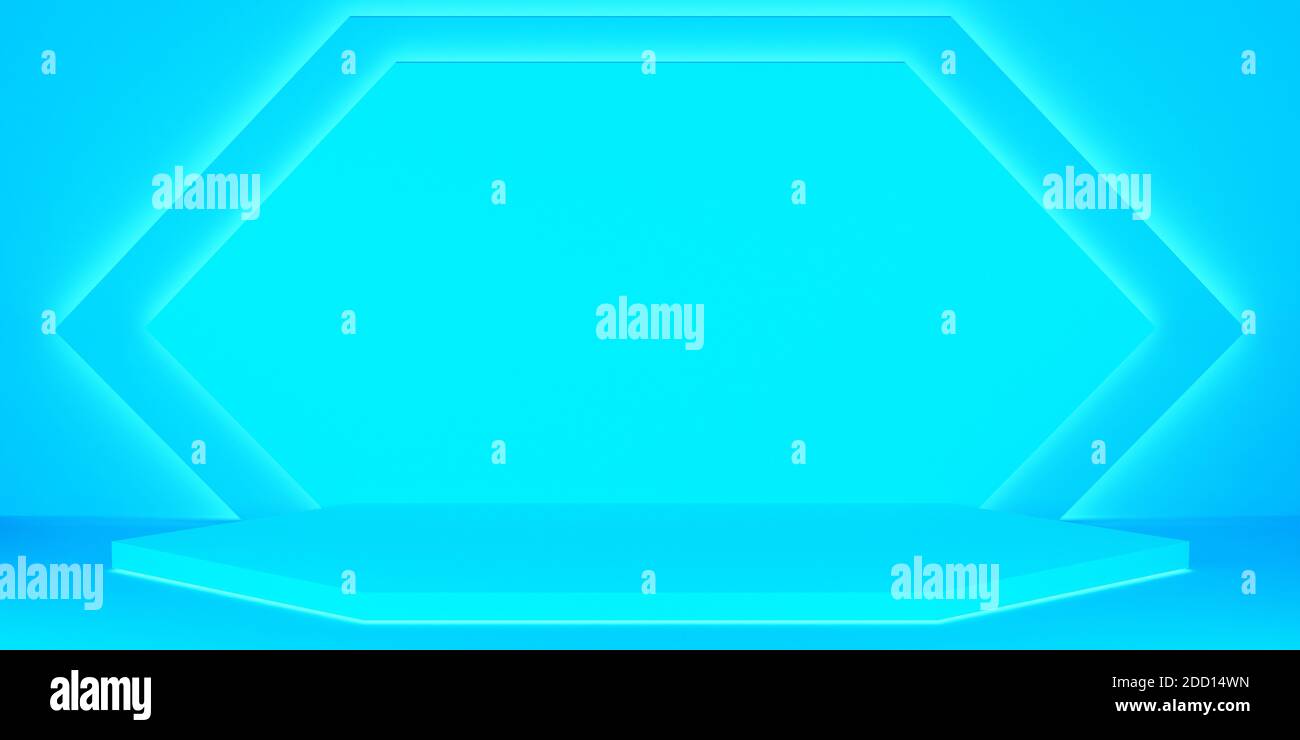 blue wide stage podium in backlit colors. 3d rendering Stock Photo - Alamy