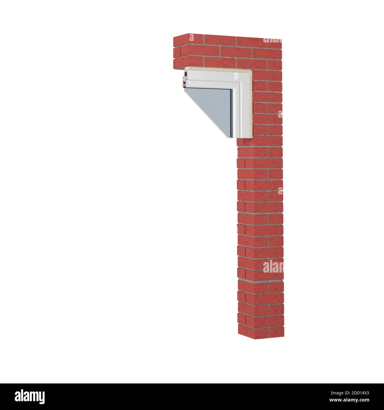 number 1 made of bricks and fragment of window isolated on white. 3d ...