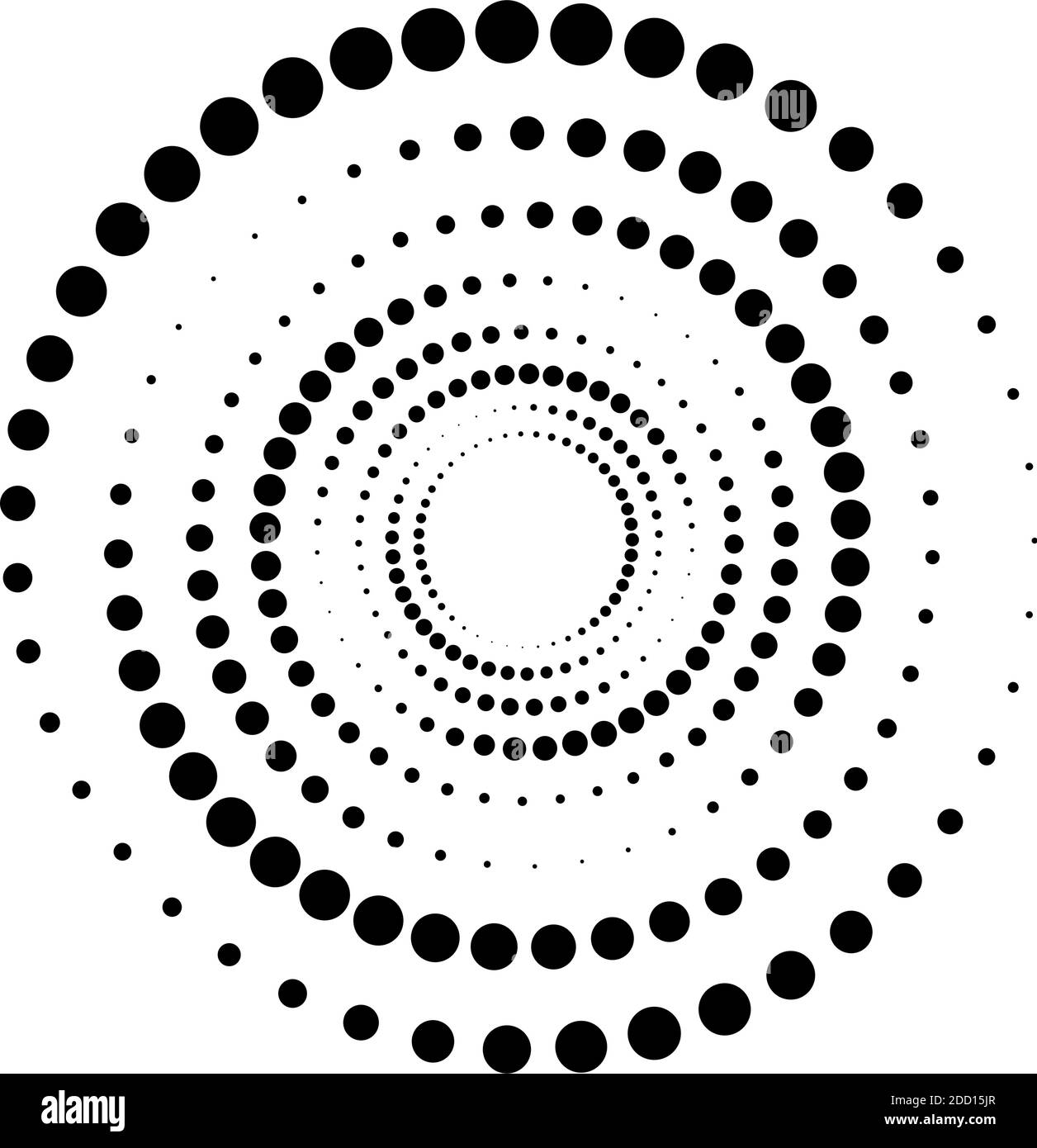 Dots, dotted circular spiral. Swirl, twirl of circles. Stippling ...