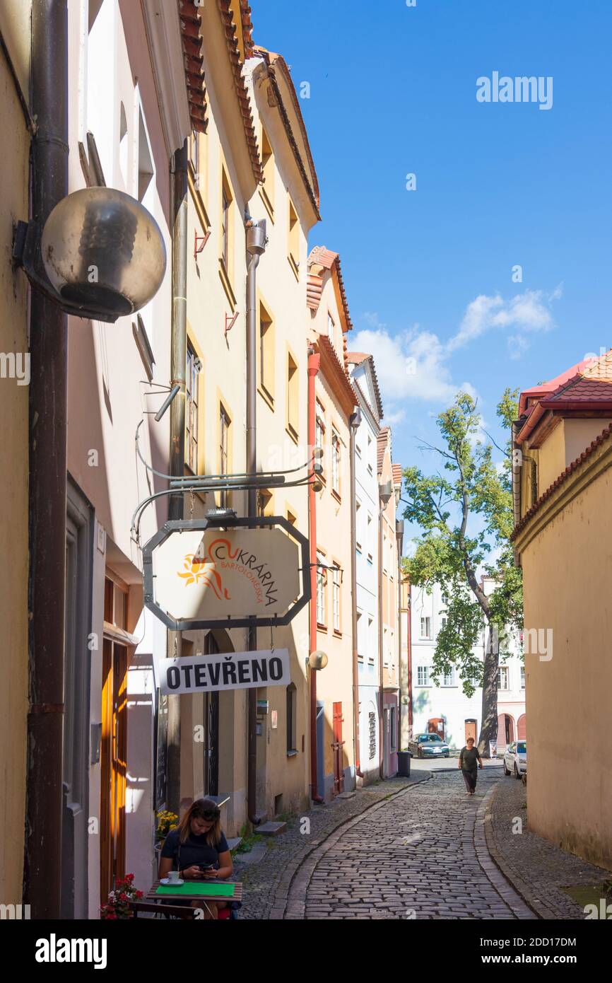 Pardubice (Pardubitz): alley Bartolomejska, cafe in , Pardubicky ...