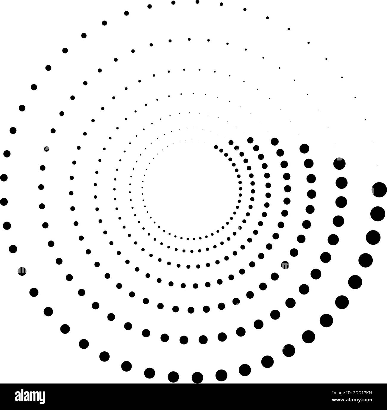 Dots, dotted circular spiral. Swirl, twirl of circles. Stippling ...