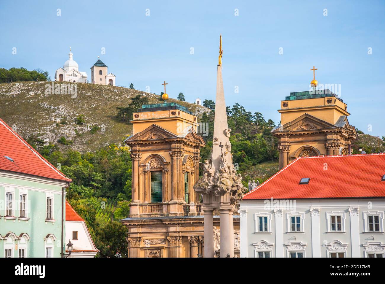 Mikulov Town Old Square Buildings with Holly Hill in Background ...