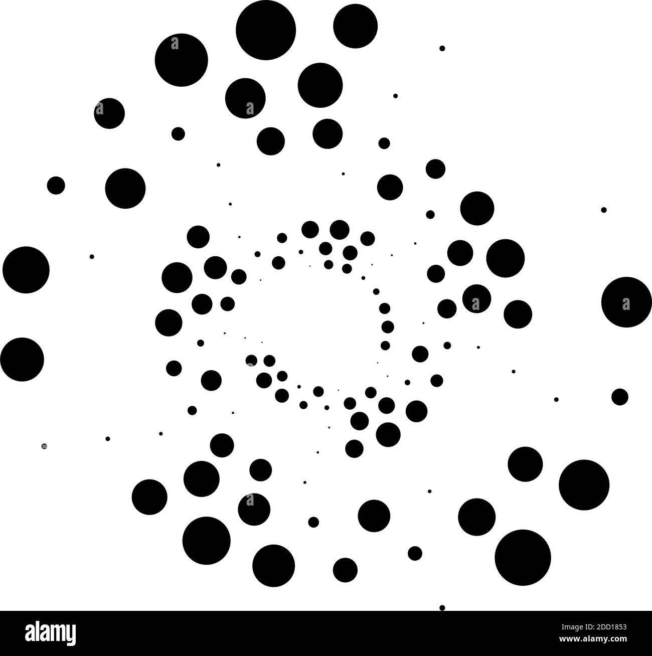 Dots, dotted circular spiral. Swirl, twirl of circles. Stippling ...