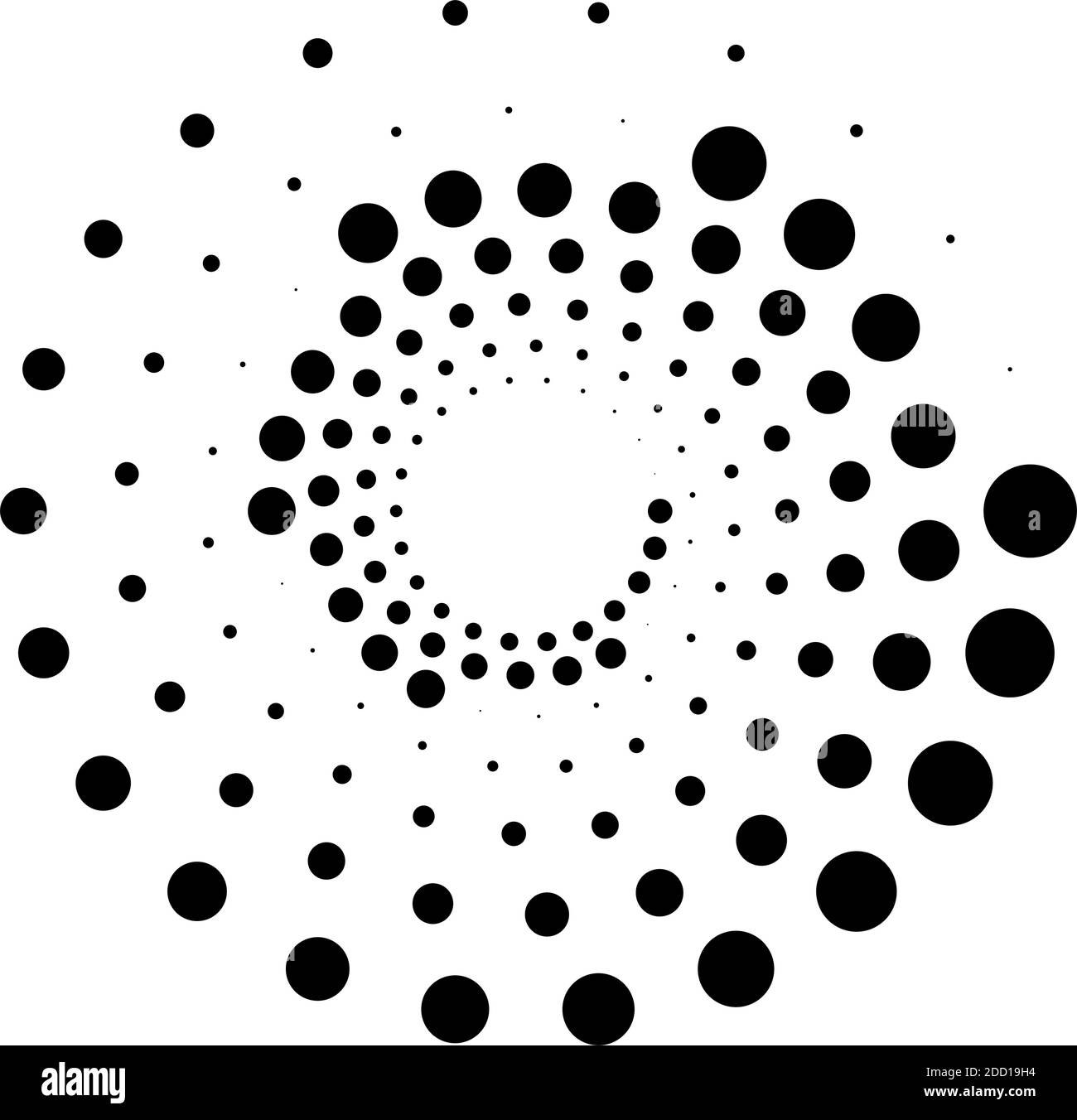 Dots, dotted circular spiral. Swirl, twirl of circles. Stippling ...