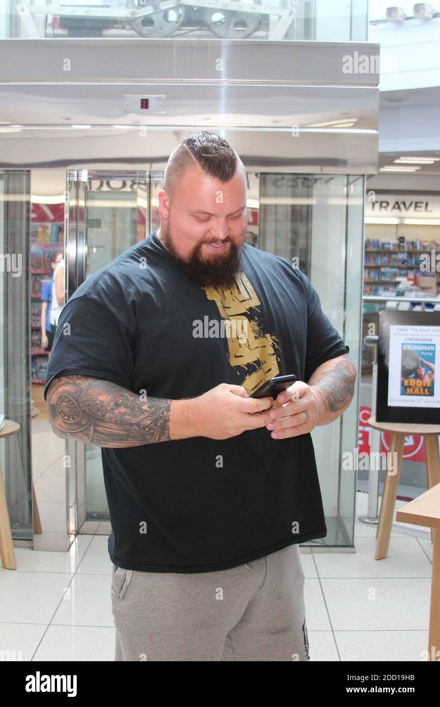 Eddie Hall the strongmen, WH Smith Chester. signing copes of his book ...