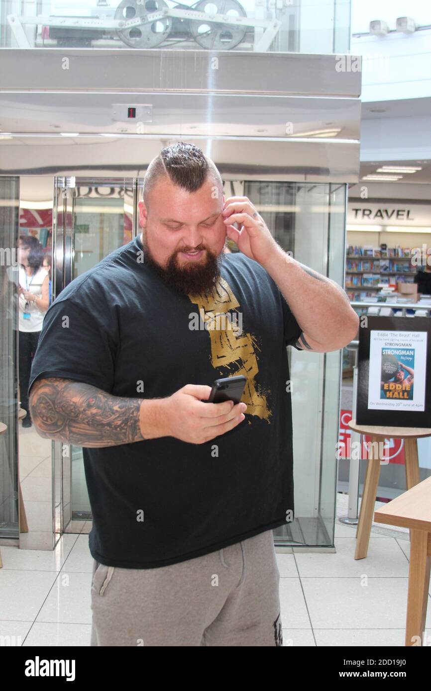 Eddie Hall the strongmen, WH Smith Chester. signing copes of his book ...