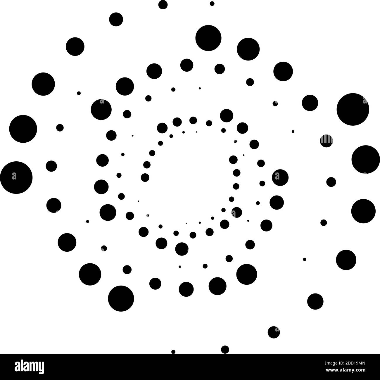 Dots, dotted circular spiral. Swirl, twirl of circles. Stippling ...