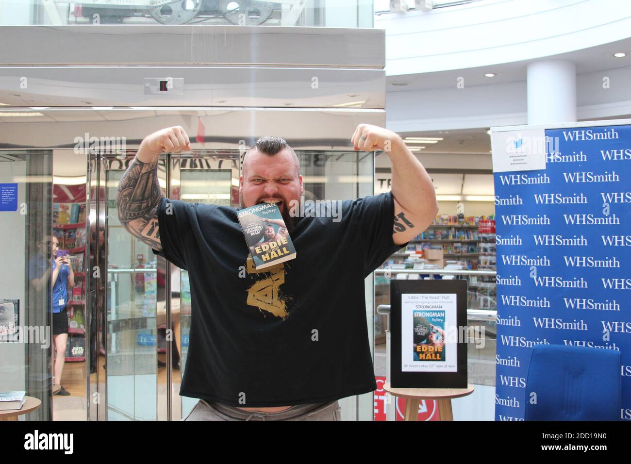 Eddie Hall the strongmen, WH Smith Chester. signing copes of his book ...