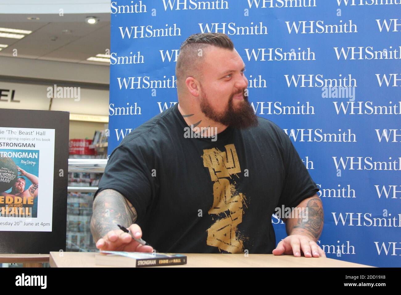 Eddie Hall the strongmen, WH Smith Chester. signing copes of his book ...