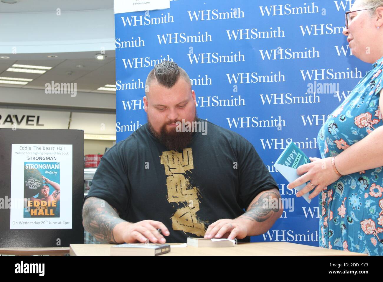Eddie Hall the strongmen, WH Smith Chester. signing copes of his book ...