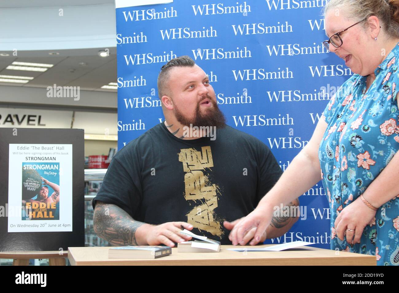 Eddie Hall the strongmen, WH Smith Chester. signing copes of his book ...