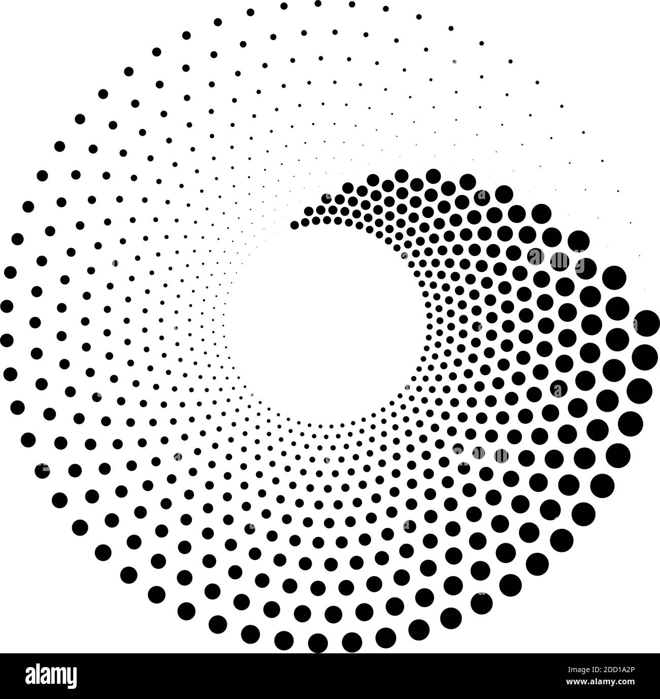 Dots, dotted circular spiral. Swirl, twirl of circles. Stippling ...