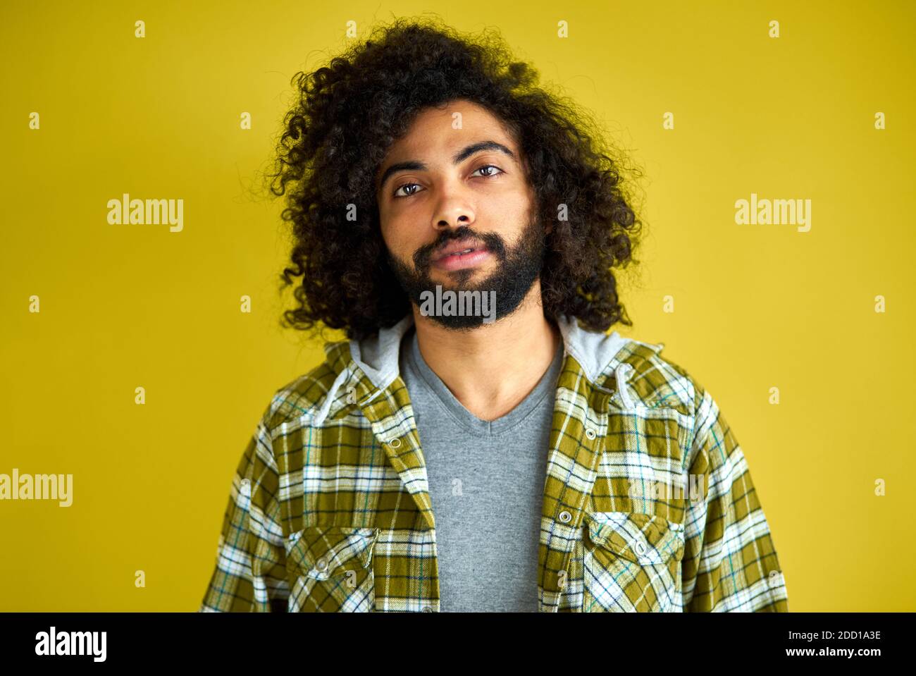 portrait of pleased arab man isolated in studio, handsome guy in casual ...