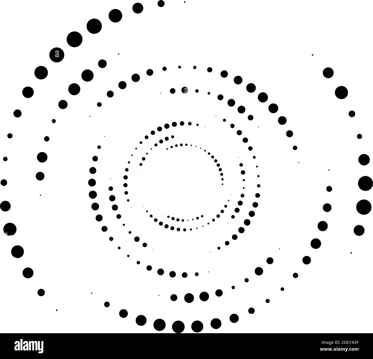 Dots, dotted circular spiral. Swirl, twirl of circles. Stippling ...
