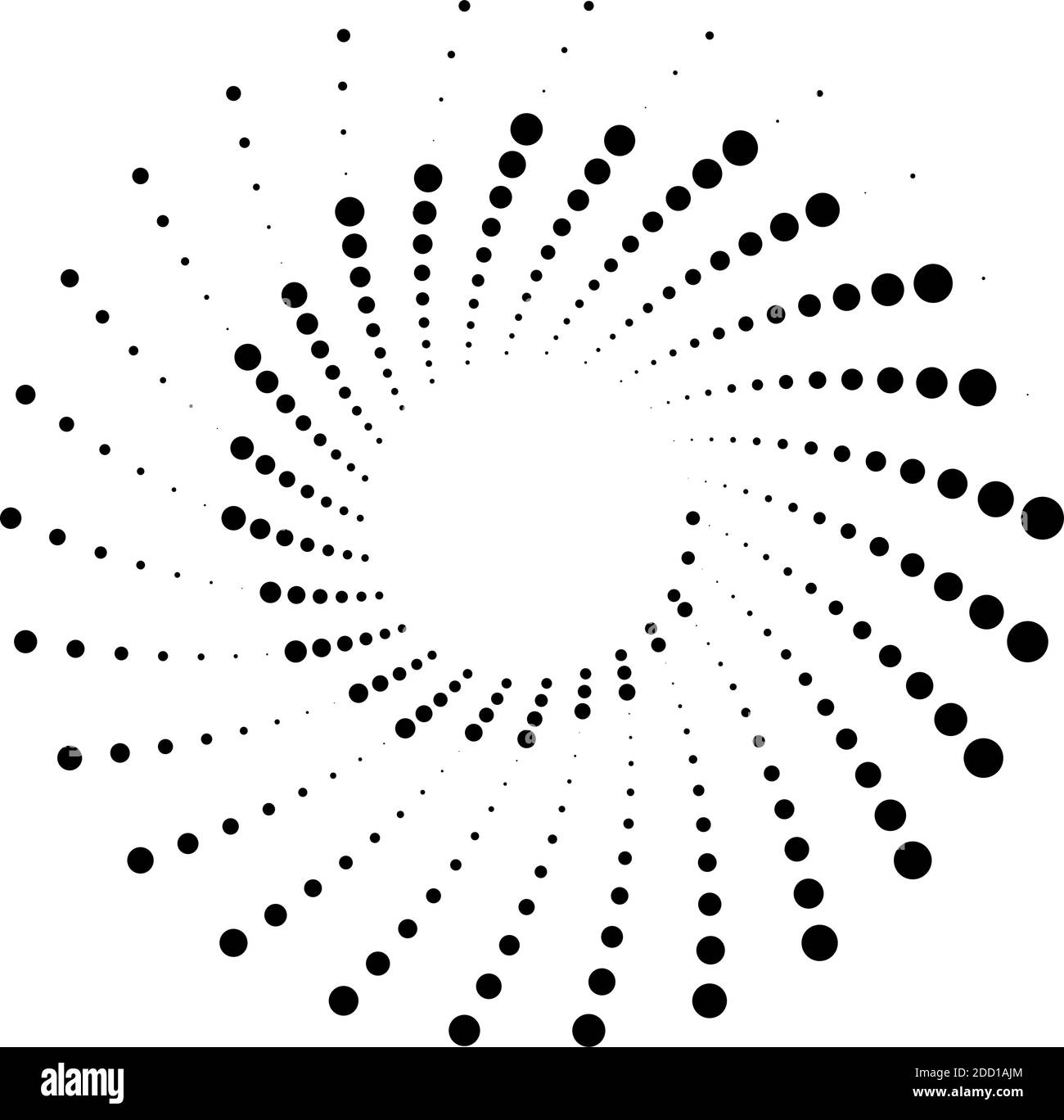 Dots, dotted circular spiral. Swirl, twirl of circles. Stippling ...