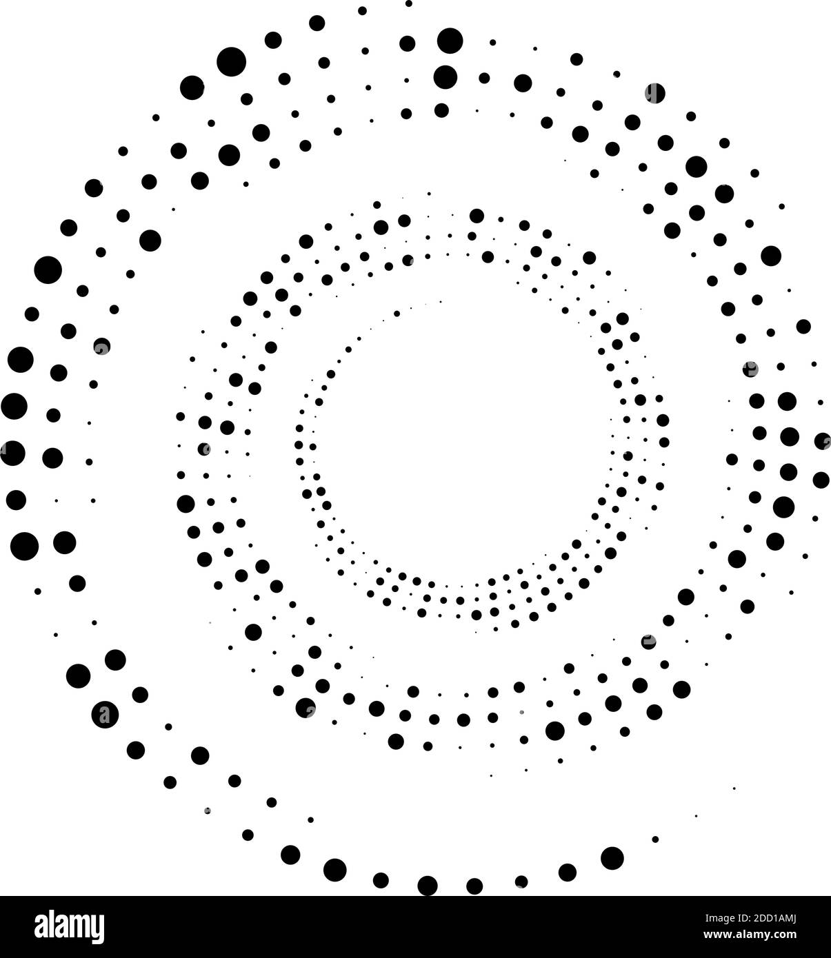 Dots, dotted circular spiral. Swirl, twirl of circles. Stippling ...