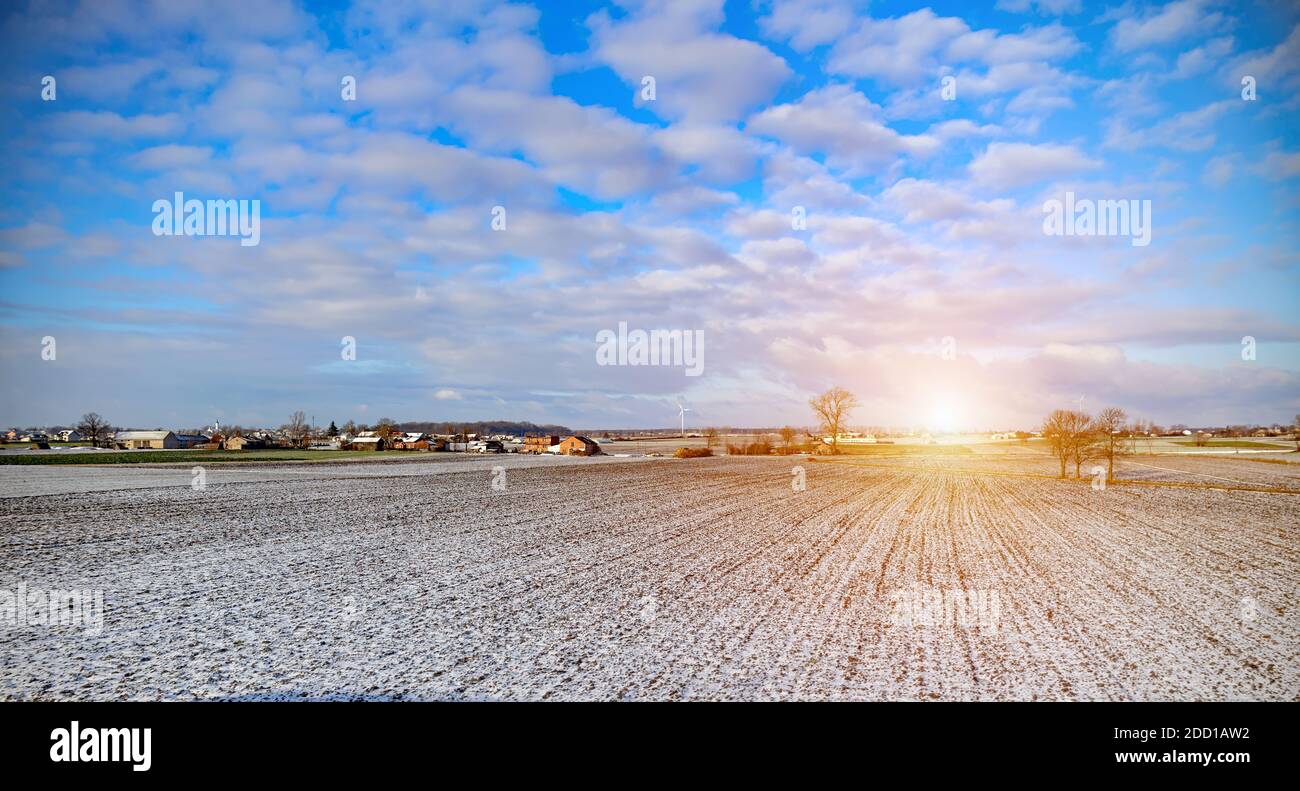 Wind power plants in sunlight in winter time. Toning Stock Photo - Alamy