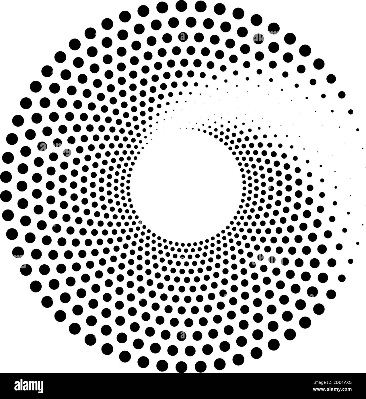 Dots, dotted circular spiral. Swirl, twirl of circles. Stippling ...