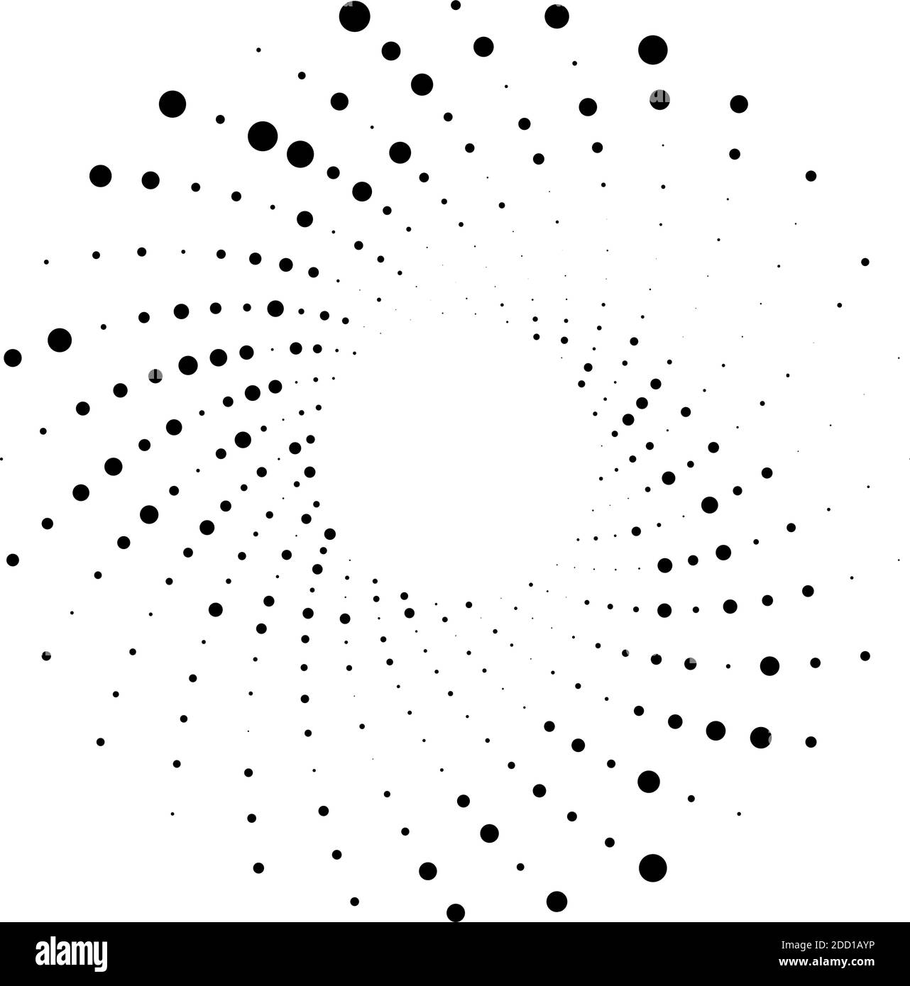 Dots, dotted circular spiral. Swirl, twirl of circles. Stippling ...