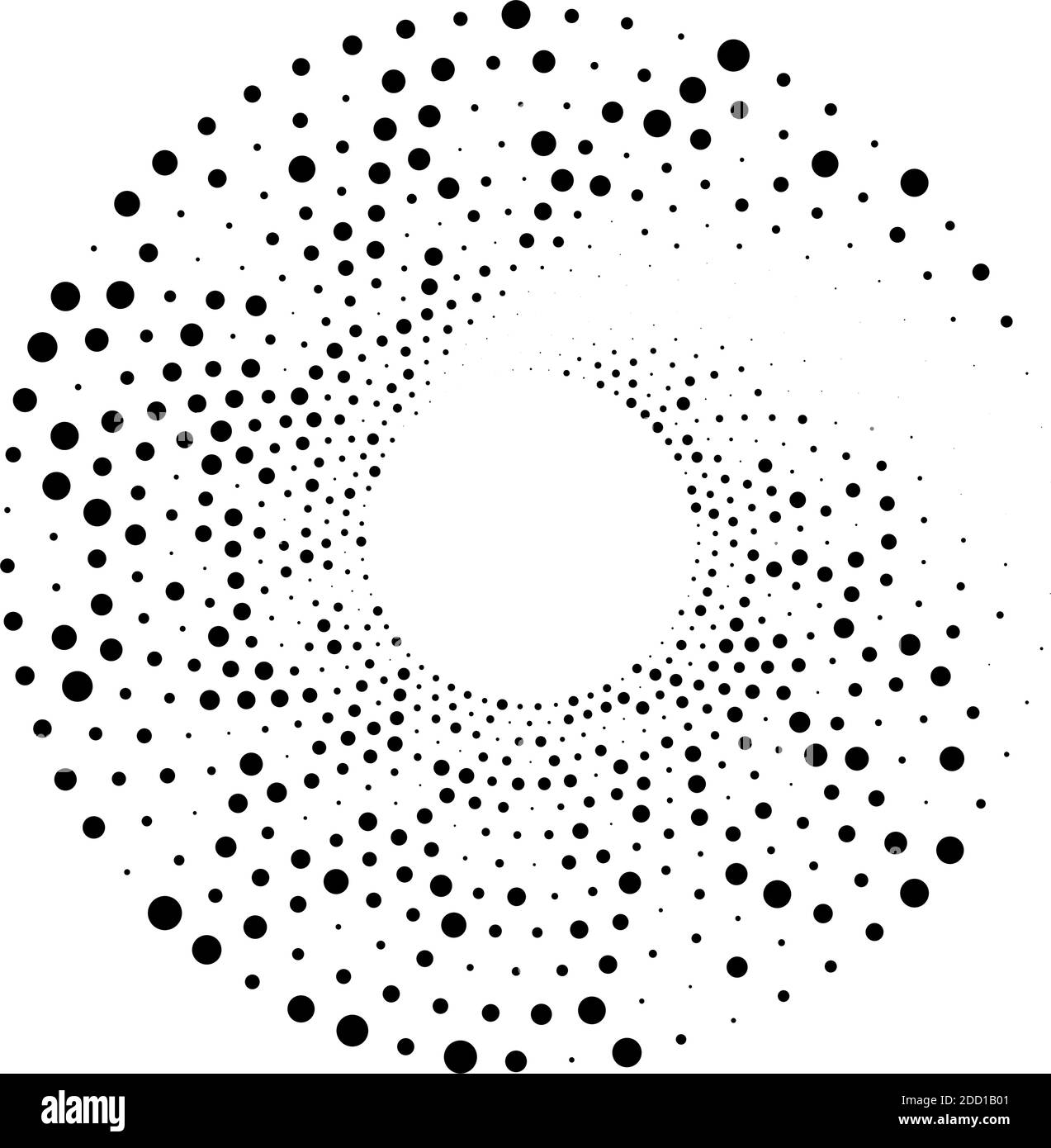 Dots, dotted circular spiral. Swirl, twirl of circles. Stippling ...