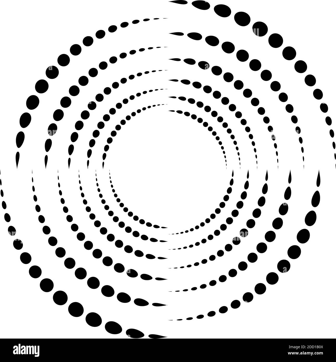 Dots, dotted circular spiral. Swirl, twirl of circles. Stippling ...