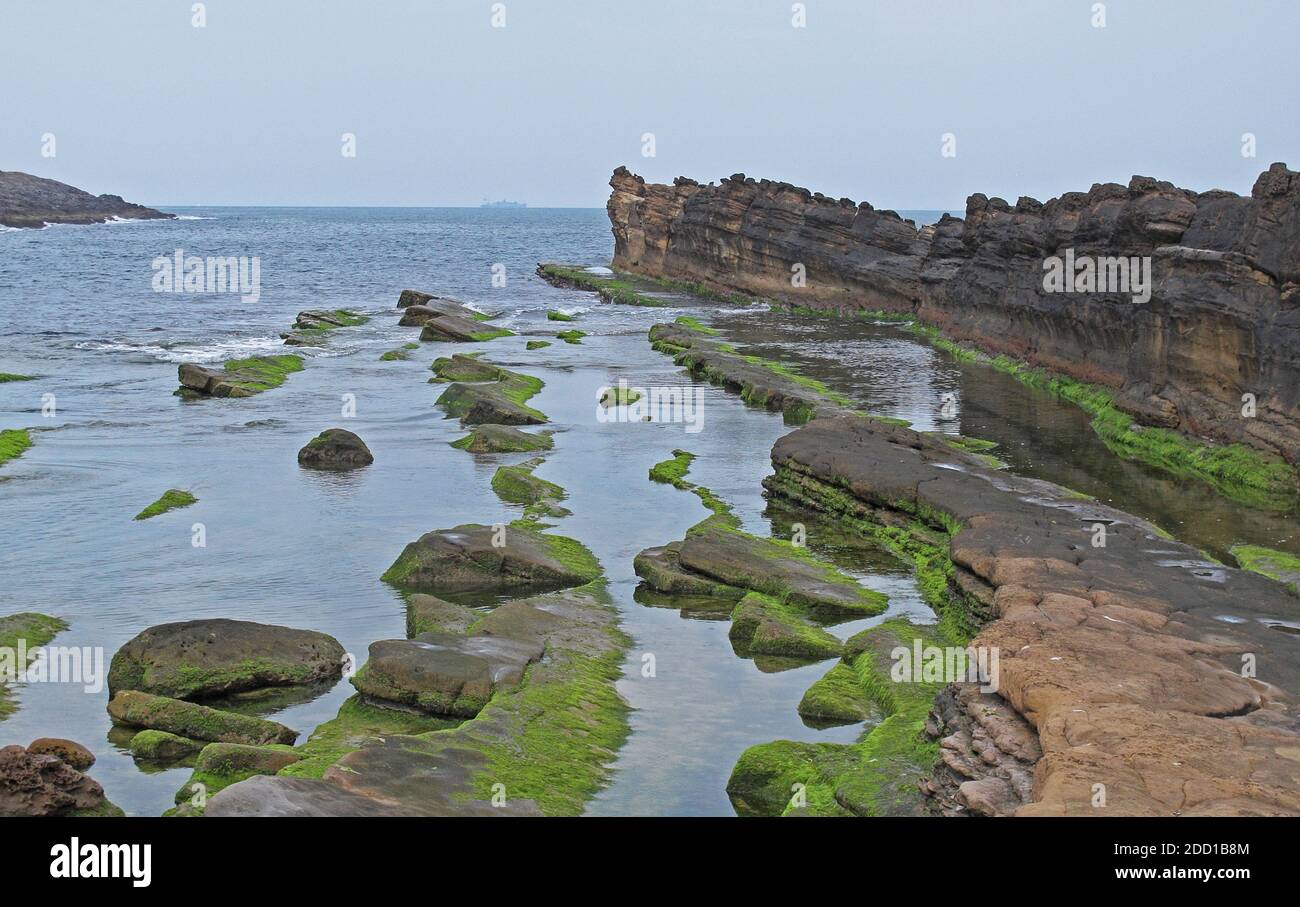 wave cut platform at base of cliff Yehliu Geopark, Taiwan April 2013 ...
