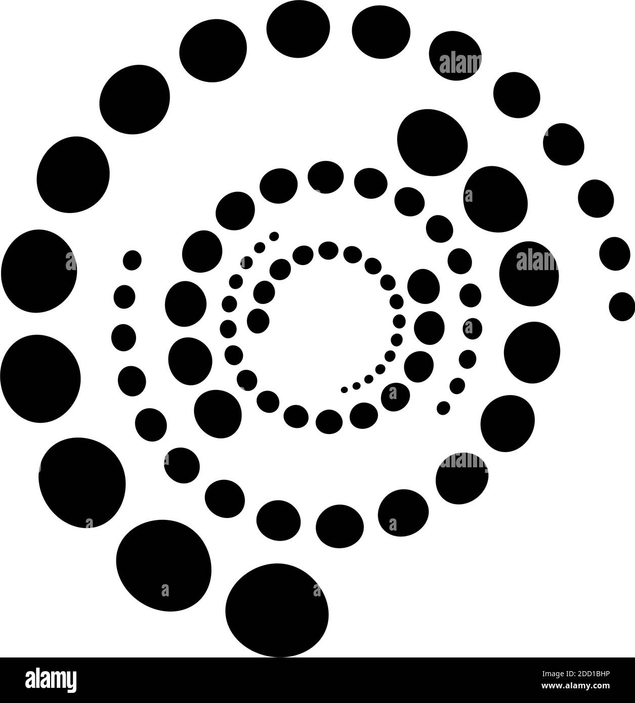 Dots, dotted circular spiral. Swirl, twirl of circles. Stippling ...