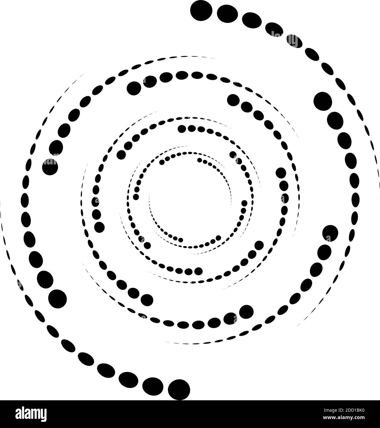 Dots, dotted circular spiral. Swirl, twirl of circles. Stippling ...