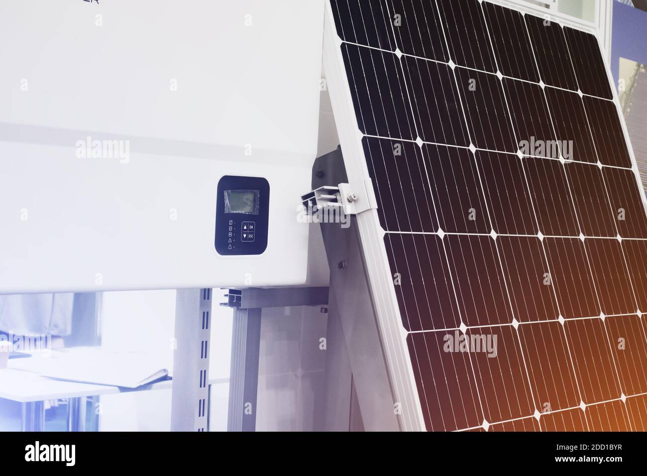 Solar panel with electricity control unit Stock Photo - Alamy