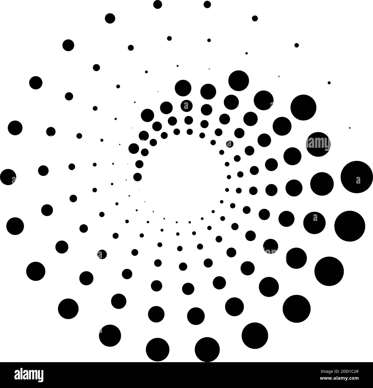 Dots, dotted circular spiral. Swirl, twirl of circles. Stippling ...