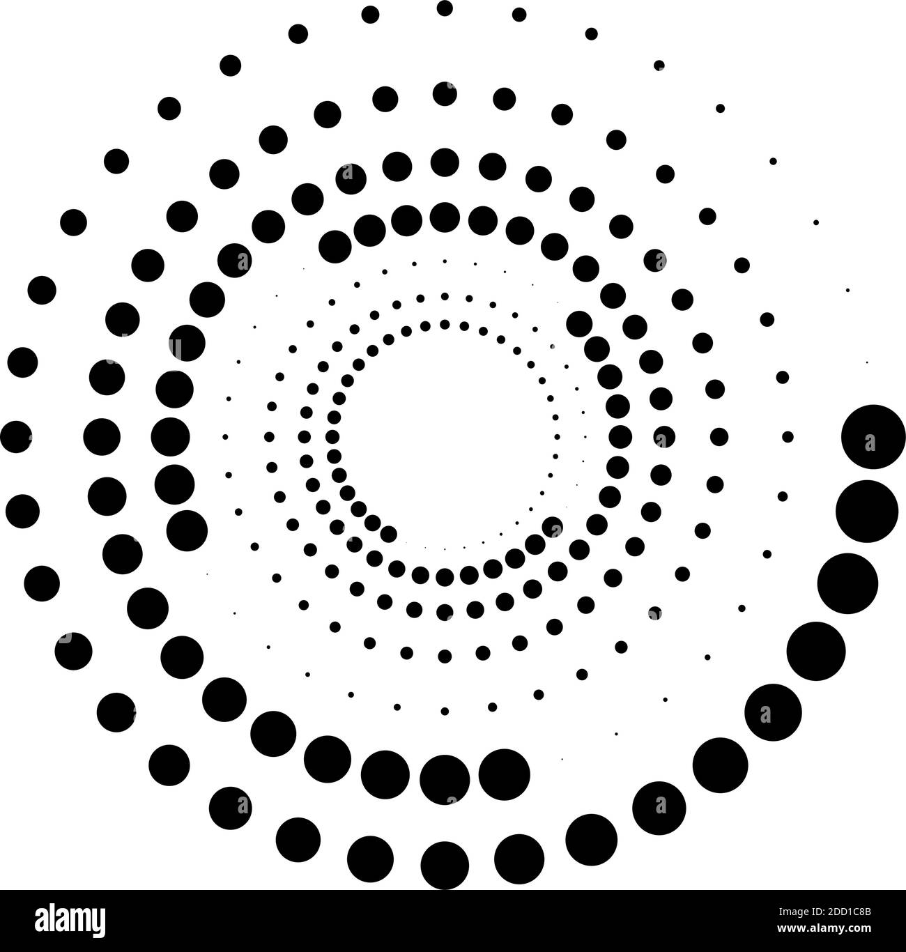 Dots, dotted circular spiral. Swirl, twirl of circles. Stippling ...