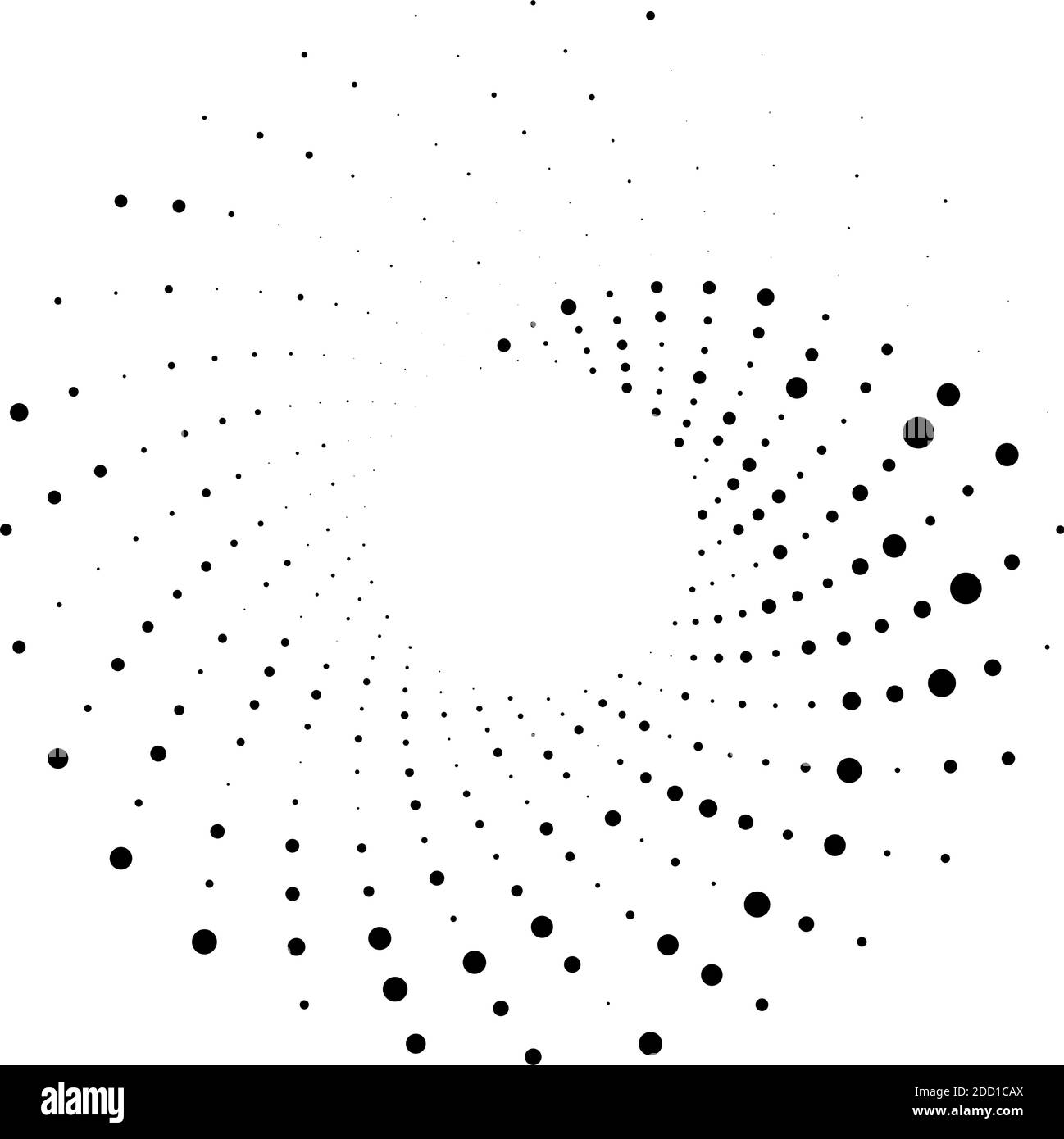 Dots, dotted circular spiral. Swirl, twirl of circles. Stippling ...