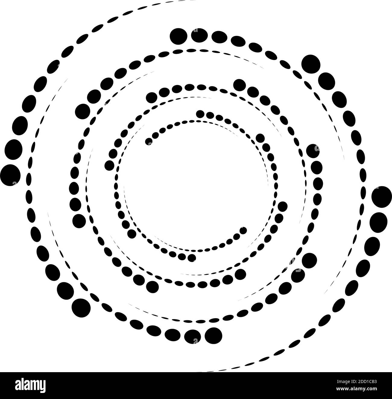 Dots, dotted circular spiral. Swirl, twirl of circles. Stippling ...
