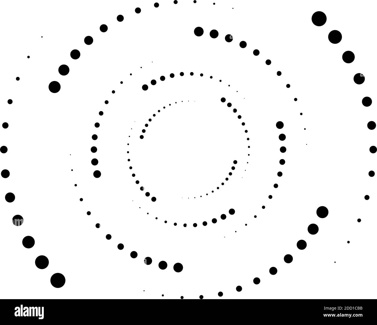 Dots, dotted circular spiral. Swirl, twirl of circles. Stippling ...
