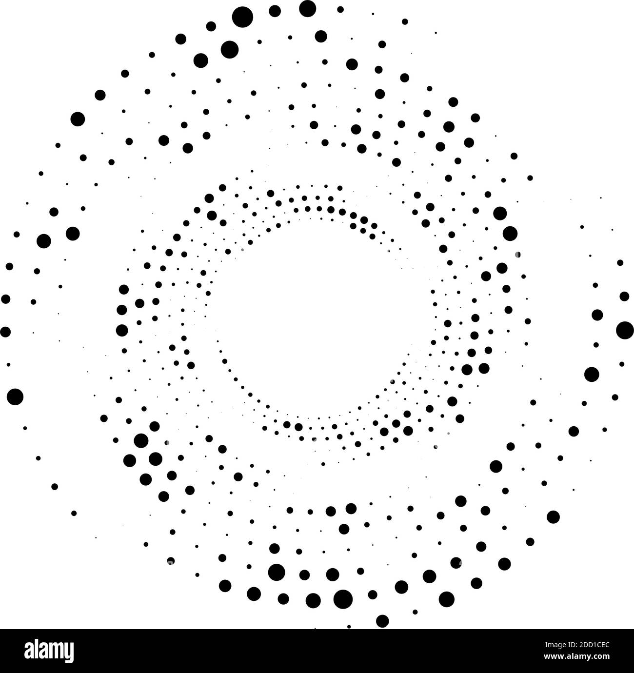 Dots, dotted circular spiral. Swirl, twirl of circles. Stippling ...