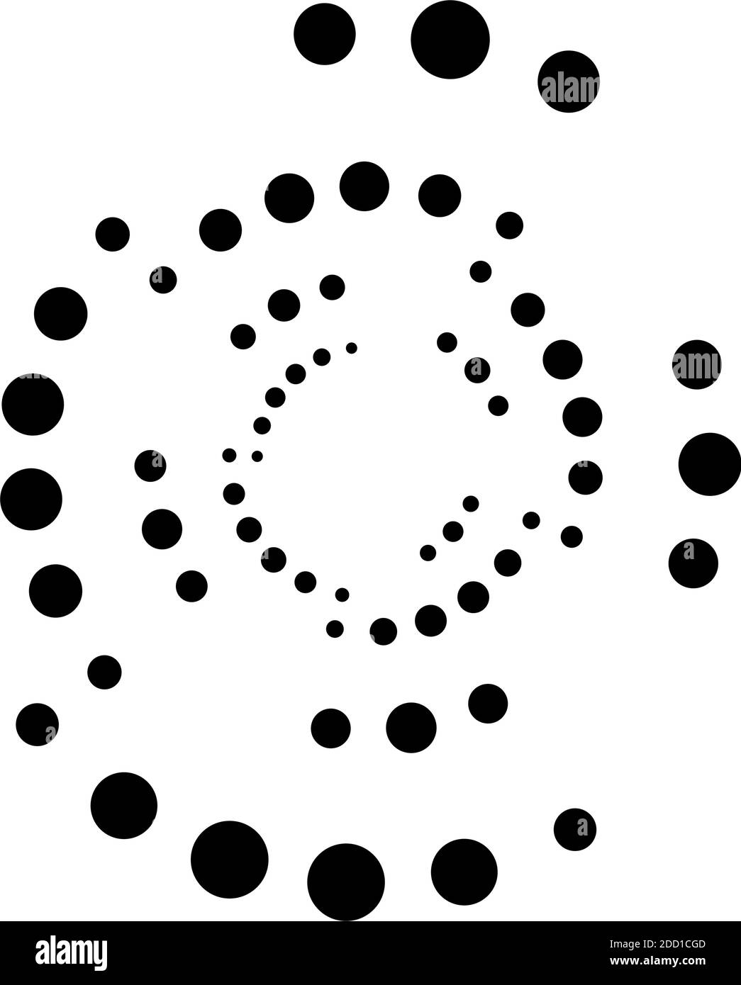 Dots, dotted circular spiral. Swirl, twirl of circles. Stippling ...