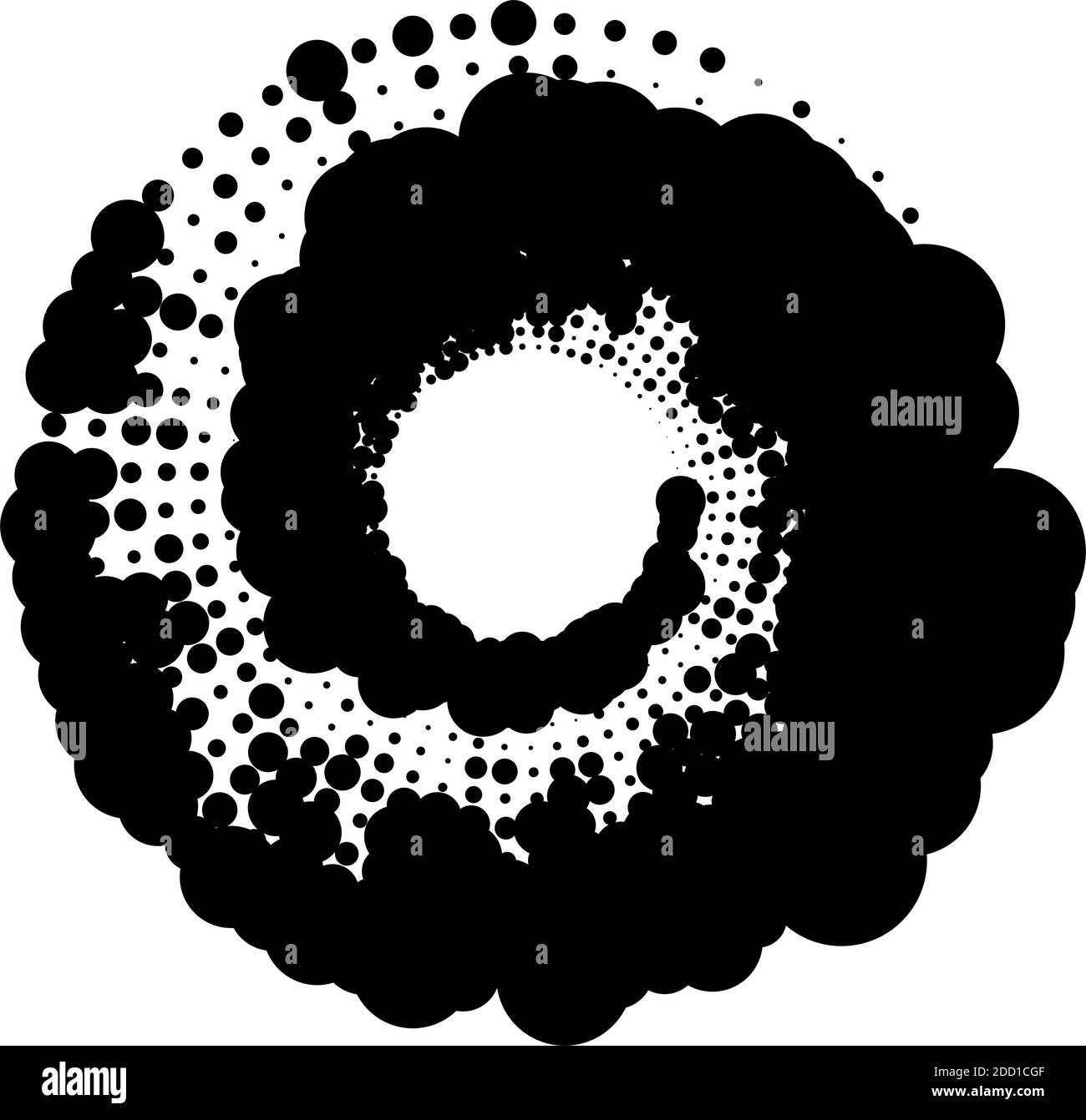 Dots, dotted circular spiral. Swirl, twirl of circles. Stippling ...