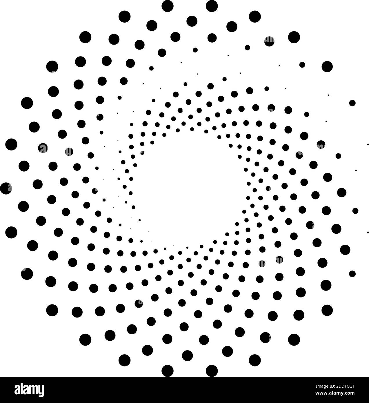 Dots, dotted circular spiral. Swirl, twirl of circles. Stippling ...