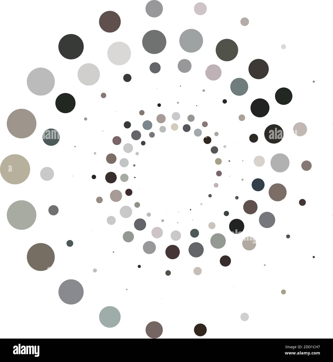 Dots, dotted circular spiral. Swirl, twirl of circles. Stippling ...