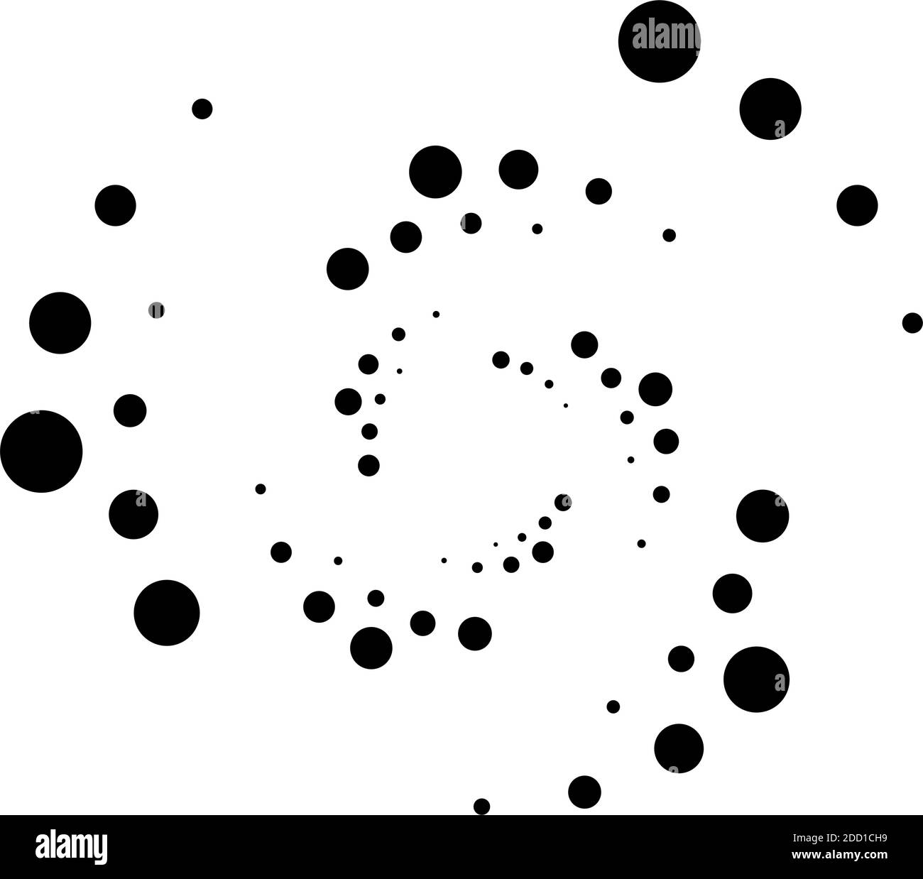 Dots, dotted circular spiral. Swirl, twirl of circles. Stippling ...