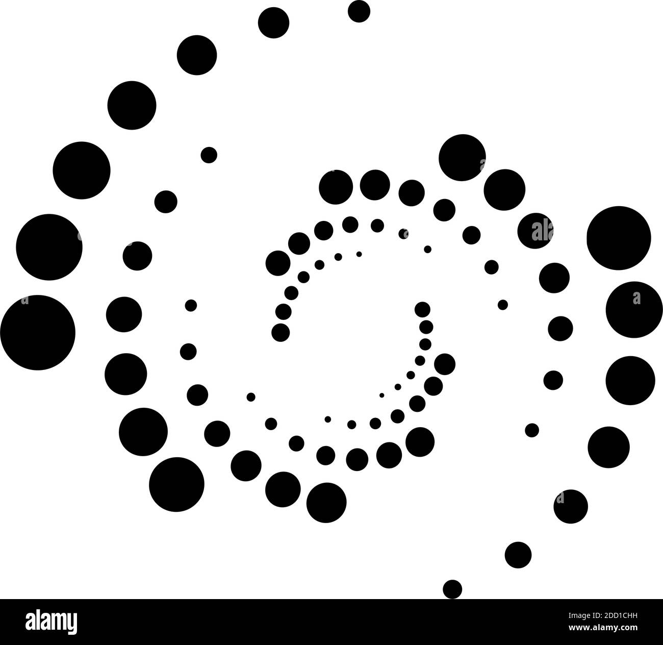 Dots, dotted circular spiral. Swirl, twirl of circles. Stippling ...