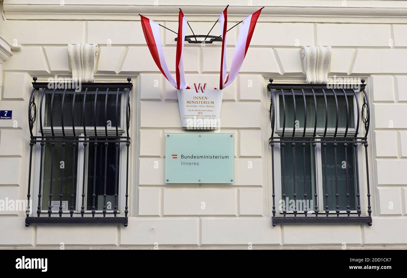 Vienna, Austria. The Ministry of the Interior with the Austrian flag in ...