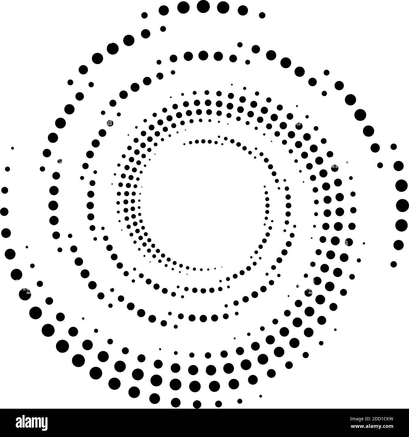 Dots, dotted circular spiral. Swirl, twirl of circles. Stippling ...