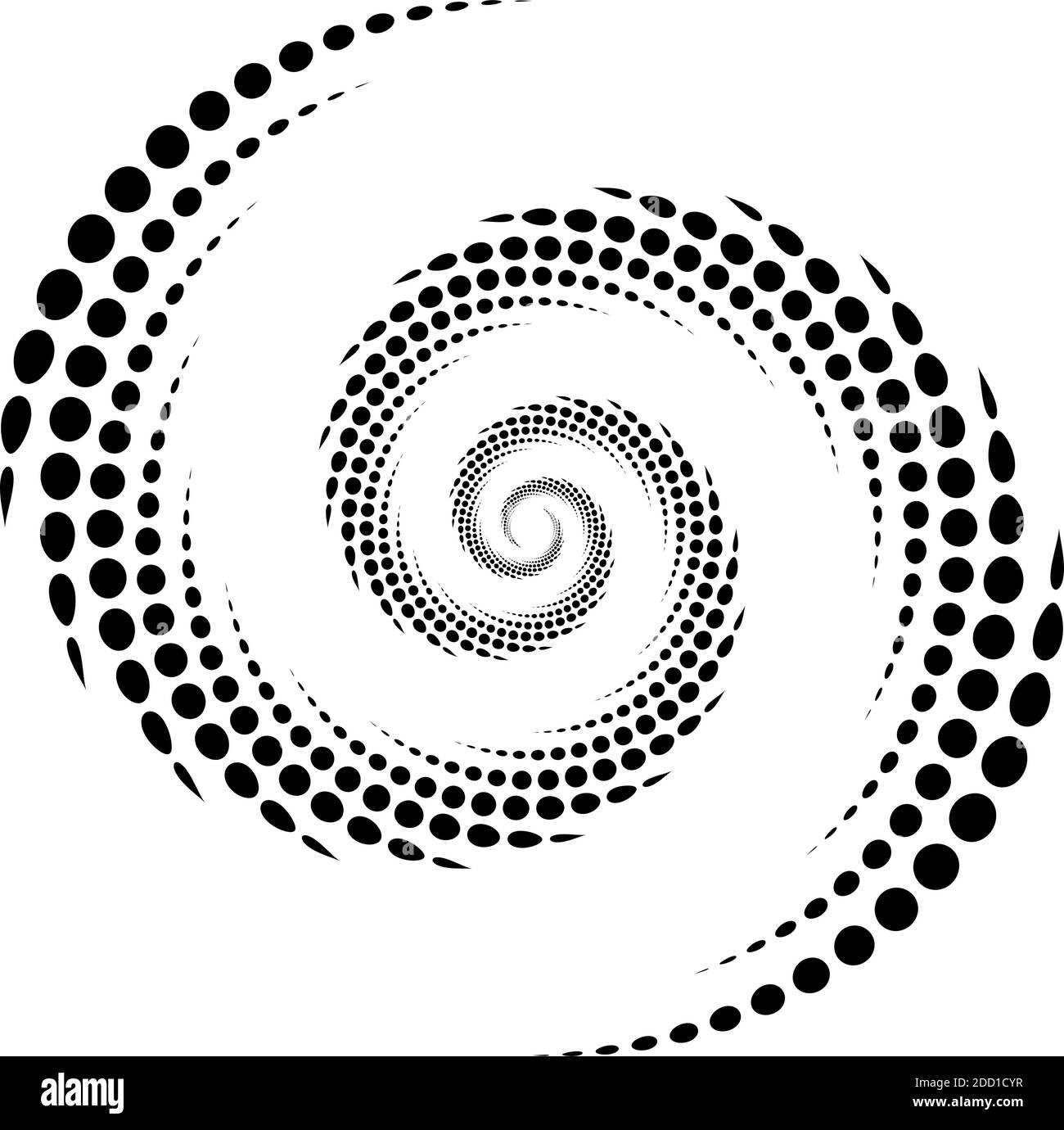 Dots, dotted circular spiral. Swirl, twirl of circles. Stippling ...
